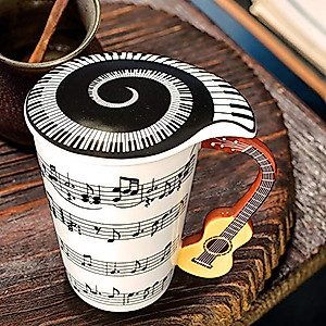 Lavezee Mug Cup With Guitar Handle And Art Musical Notes Holds 15 Oz, Tea Coffee Milk Ceramic Mug Gift For Music Lover