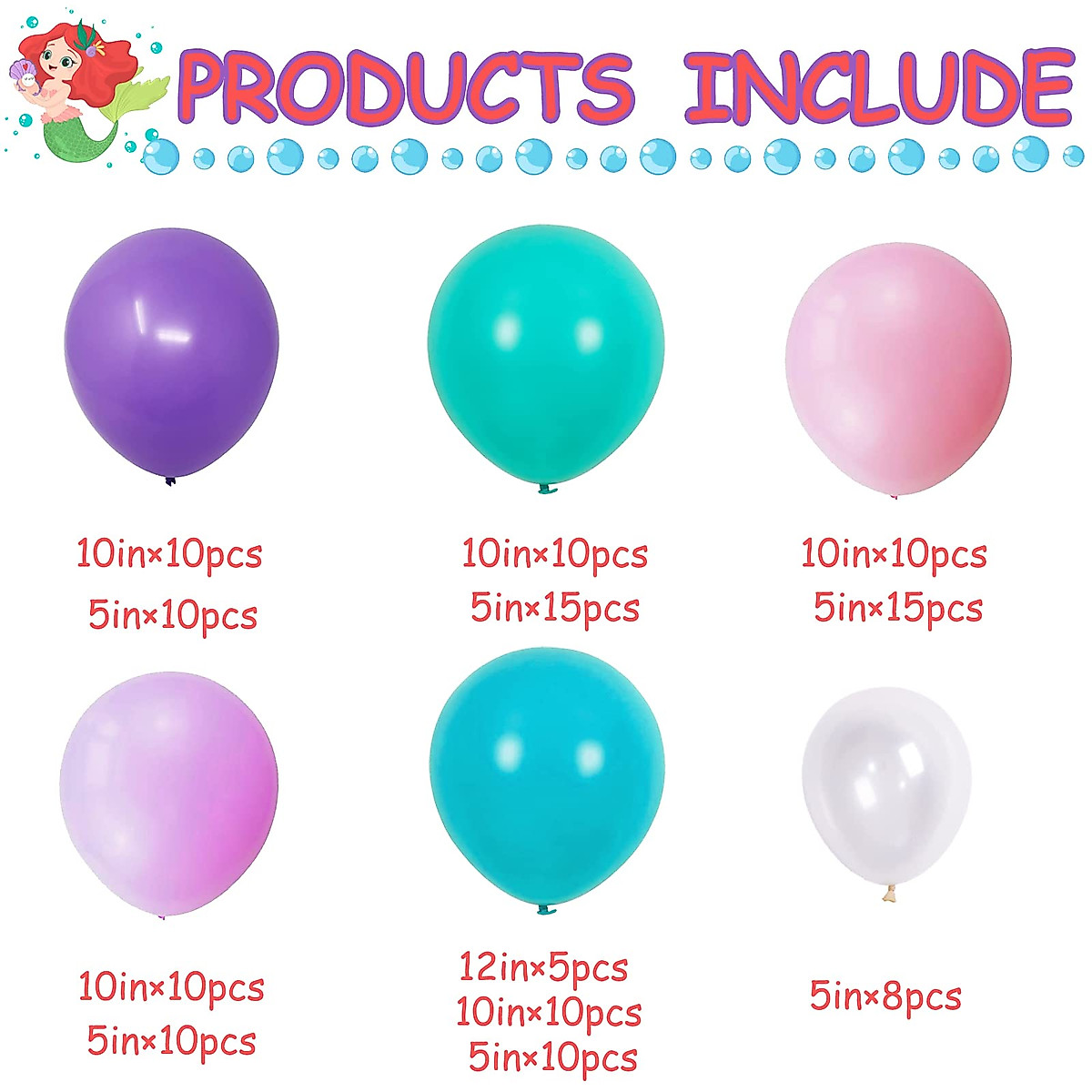 Mermaid Theme Party Decoration Balloon Garland Set, Mermaid Birthday Party Supplies, Latex Balloons for Mermaid Theme Party Mermaid Party Decorations Kids Baby Shower Birthday Party Supplies