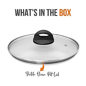 NutriChef Durable Dutch Oven Pot Lid - See-Through Tempered Glass Lids, Fits 9.5'' -inches Pot and Oven Safe, Dishwasher Safe, Works with Model: NCCW12S - NutriChef PRTNCCW12SDOPLID