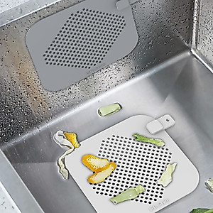 Shower Drain Hair Catcher, 5.9 inch Silicone Square Drain Cover Protector Hair Stopper Trap Flat Strainer, Home Protectors Sink Cover for Bathroom, Kitchen, Laundry, RV - 2 Pack, Gray