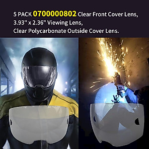 5 PACK 0700000802 Clear Front Cover Lens, Clear Polycarbonate Outside Cover Lens, 3.93" x 2.36" Viewing Lens, A50 Welding Helmet Cover Lens, Compatible with ESAB 0700000800 Sentinel A50 Welding Helmet