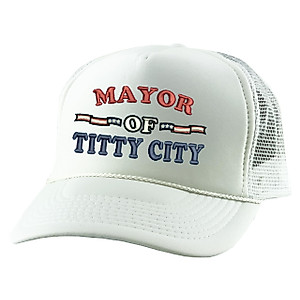 ALLNTRENDS Trucker Hat Mayor of Titty City Funny Snapback Cap (White)