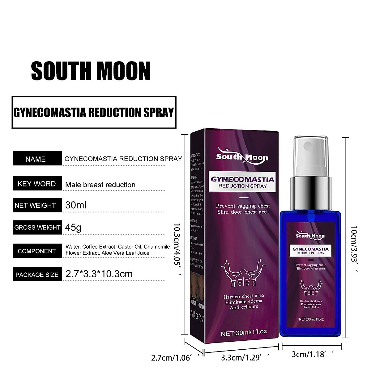 Gynecomastia Reduction Spray, Gynecomastia Chest Tightening Spray Reduction Cellulite Spray, Auchest Chest Cellulite Burner Spray, Prevent Sagging Chest Slim Down (30ml)