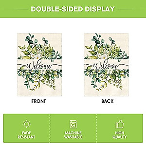 AVOIN colorlife Eucalyptus Spring Summer Floral Garden Flag Double Sided 12x18 Inch, Welcome Seasonal Outside Yard Outdoor Flag
