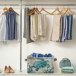 AUUXVA Sea Ocean Turtle Retro Map Storage Basket Bin Seaweed Large Fabric Toys Storage Cube Box with Handles Collapsible Closet Shelf Cloth Organizer Basket Set of 2 for Nursery Bedroom