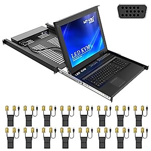 MT-VIKI 16 Port KVM VGA Switch w/17'' LCD Monitor, 1U Rack Mount KVM Monitor Switch,1280x1024@60Hz Support OSD/Hotkey/Button Switching, + 16 KVM Cables, Fit 1U 19'' Rack