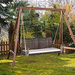 Tangkula 2 Person PE Wicker Porch Swing Bench, Outdoor Hanging Swing with Soft Seat Cushion and Hanging Ropes(Length of 118" for Each Chain), 800 LBS Weight Capacity (Off White)