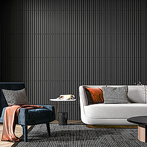 Art3d Slat Wall Panel, 3D Fluted Textured Panel 12-Tile 19.7 x 19.7in. - Black