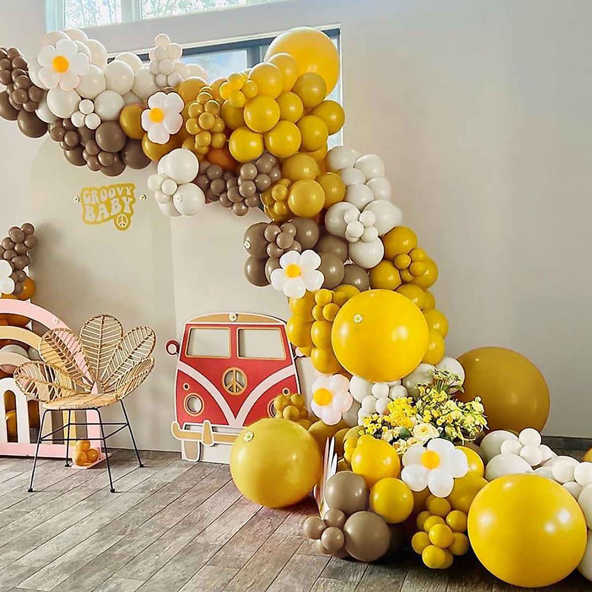 Captank Double Stuffed Mustard Yellow Brown White Sand Balloons Garland Arch Kit Dark Lemon Coffee Pastel Balloons For Daisy Bee Sunshine Sunflower Birthday Baby shower Gender Reveal Graduation