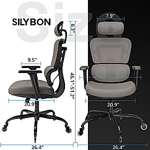Ergonomic Office Chair - Mesh Office Chair High Back, Rolling Desk Chair, Executive Swivel Chair, Computer Chair with 3D Adjustable Armrest Headrest, 3D Lumbar Support, Blade Wheels