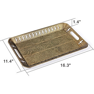 16" Sturdy Rectangular Decorative Metal Tray with Filigree Decor in Champagne Gold, Metal Serving Tray, Perfume Tray, Vanity Tray. Coffee Table, Bathroom, Dresser, Centerpieces, Wedding, (Gold, 1)