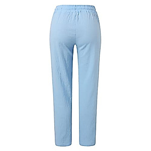 MGBD Wide Leg Pants for Women Business,Linen Pants for Women Petite Taper Leg,Beach Pants for Women Casual Summer,Linen Pants for Women Ankle Length,Ladies Pants with Elastic Waistband