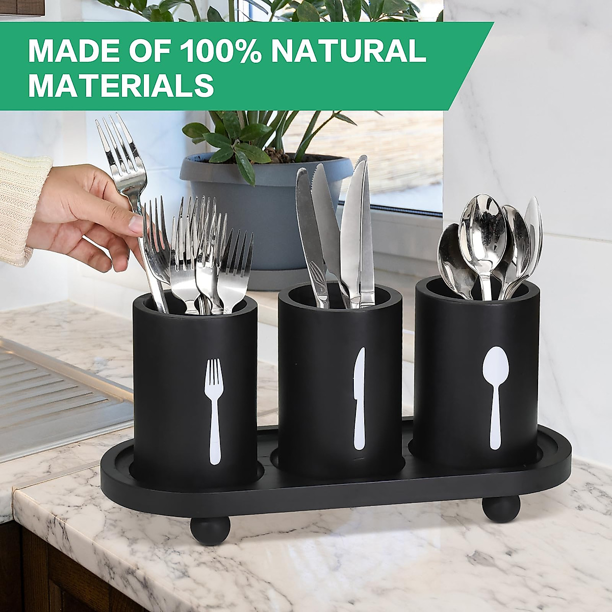 Updesign Silverware Holder with Tray, Kitchen Utensil & Silverware Caddy Organizer Bin Holder for Forks, Spoons, Knives, Utensil Holder Silverware Cutlery Flatware Organizers for Kitchen