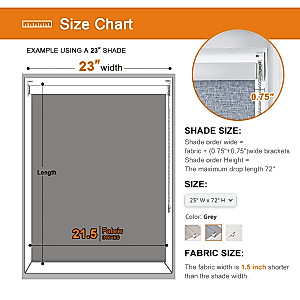 Persilux Custom 100% Blackout Roller Shades (23''W x 72''H, Grey) UV Protection Blinds for Windows Striped Jacquard Thermal Insulated Fabric Window Shades for Home and Living Room