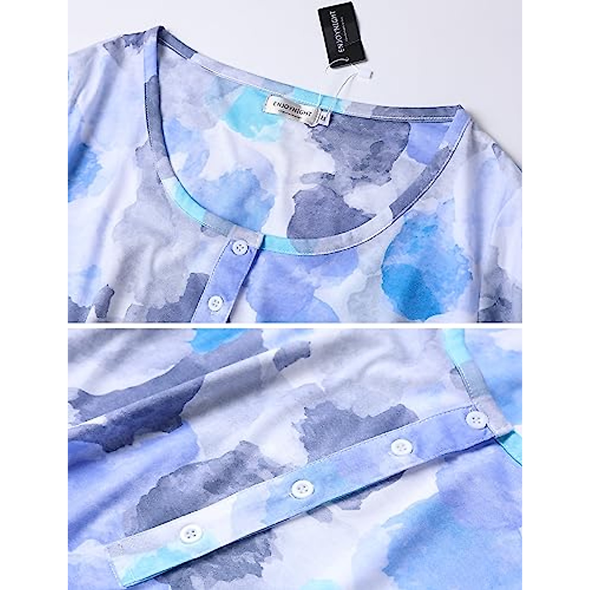 ENJOYNIGHT Womens Short Sleeve Nightgown Tie Dye Nightshirt Nursing Sleepshirts Breastfeeding Sleep Dress(White Color,X-Large)