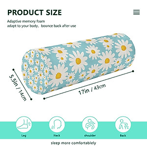 xigua Blue Little Daisies Neck Roll Pillow for Neck Relief with Removable Washable Cover - Memory Foam Round Cylinder Bolster, Ergonomically Designed for Head, Neck, Back, and Legs
