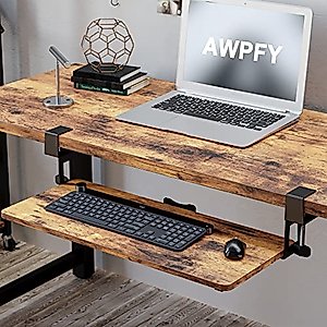 Keyboard Tray 27" Large Size, Keyboard Tray Under Desk with C Clamp, Computer Keyboard Stand Slide Pull Out, No Screw into Desk, for Home or Office