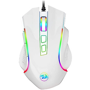 Redragon M602 RGB Wired Gaming Mouse RGB Spectrum Backlit Ergonomic Mouse Griffin Programmable with 8 Backlight Modes, Up to 7200 DPI for Windows PC Gamers (White)