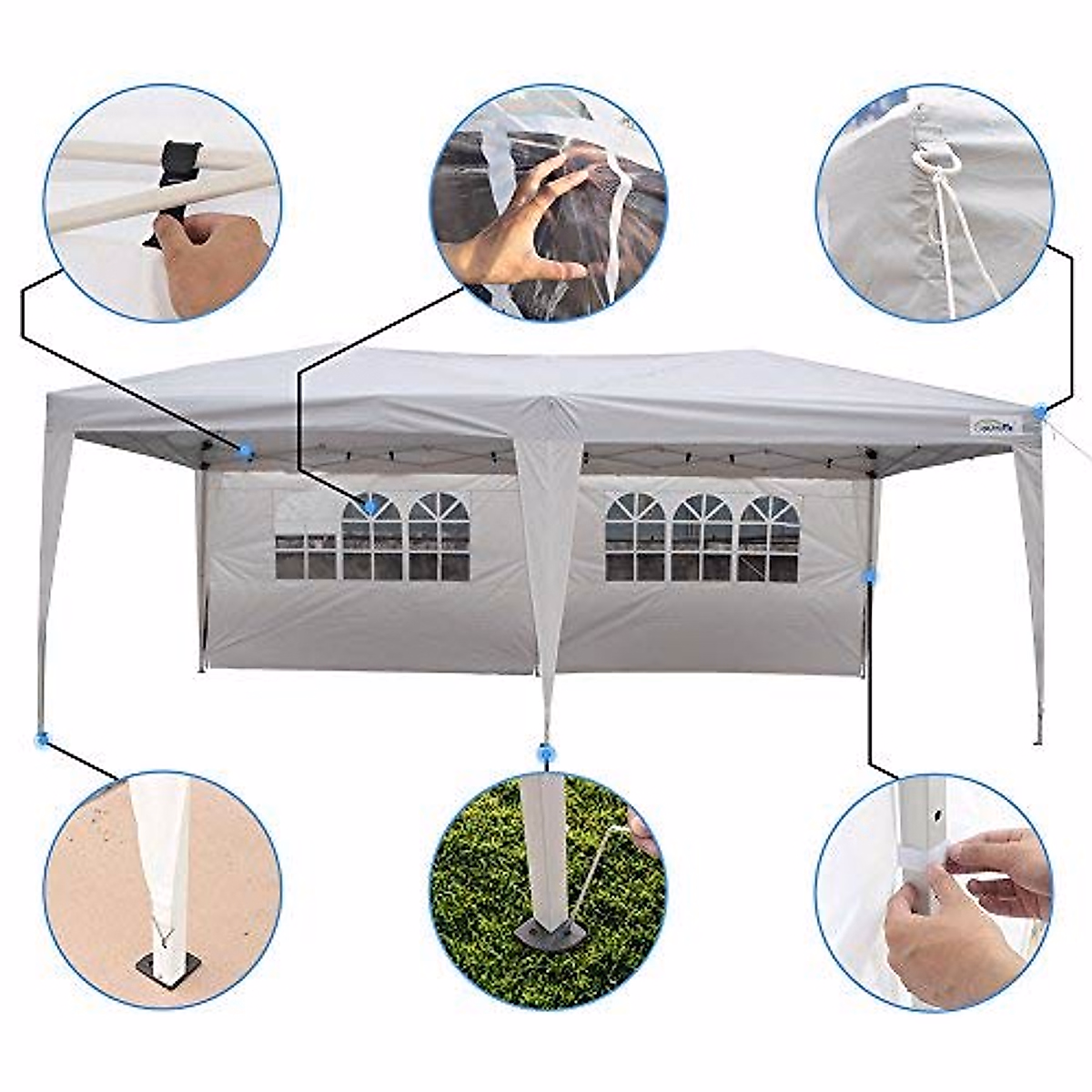 GOUTIME 10x20 Feet Ez Pop Up Canopy Instant Tent Shelter with 4Pcs 10Ft Removable Sidewalls for Outdoor Christmas Party Events