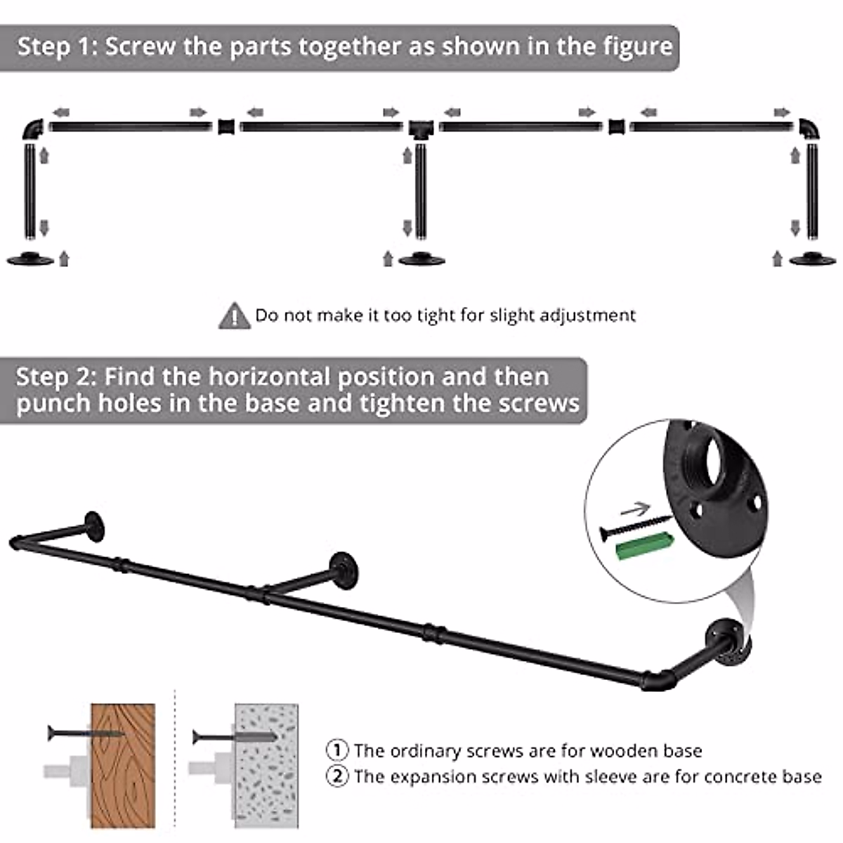 Tanice Clothes Rack Wall Mounted Clothes Rail 178cm Space-Saving Heavy Duty Industrial Pipe Clothes Bar Rack Rustic Hanging Garment Rack for Bedroom, Living room, Laundry Room