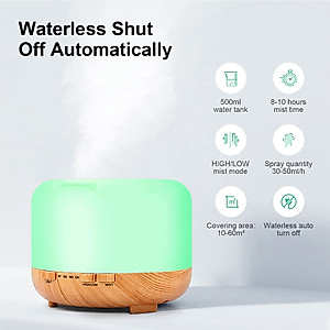 Essential Oil Diffuser Aromatherapy Humidifier: 500ml Grain Ultrasonic Aroma Air Vaporizer for Large Room Quiet Mist Humidifiers Remote Control for Small Baby Bedroom Home, Yellow, (Diffuser-Yellow)