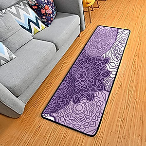xigua Purple Mandala Boho Runner Rug, Soft Non Slip Long Area Rugs Floor Mat for Hallway Bedroom Living Room Kitchen 72 X 24 Inch