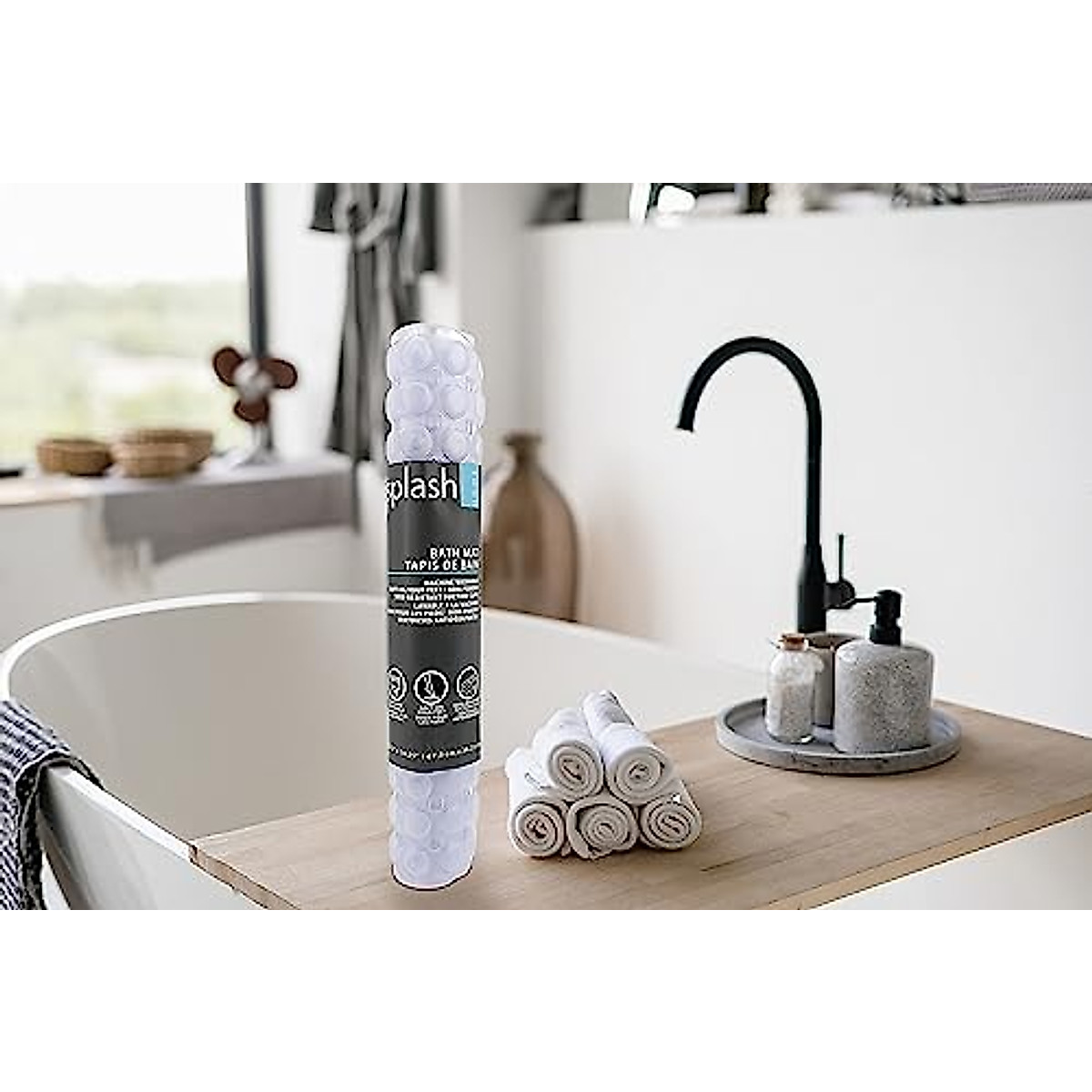 Splash Home Poz Bathtub Mat Non-Slip, Shower Mat with 86 Suction Cups and Drain Holes Bath Mat for Tub, 26.5 L x 14.25 W Inches, Machine Washable, PVC - Clear