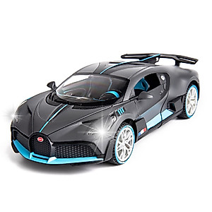 WAKAKAC 1/24 Bugatti Divo Model Car Alloy Diecast Pull Back Toy Vehicle with Light and Music Supercar Toys for Toddlers Kids Children Gift (Gray)