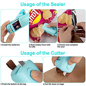 Mini Bag Sealer, Kenossion Chip Bag Sealer - Bag Sealer Heat Seal with Cutter & Magnet, Portable Mini Sealing Machine to Reseal Plastic Bags & Keep Snacks Fresh-White(2xAA Batteries Included)