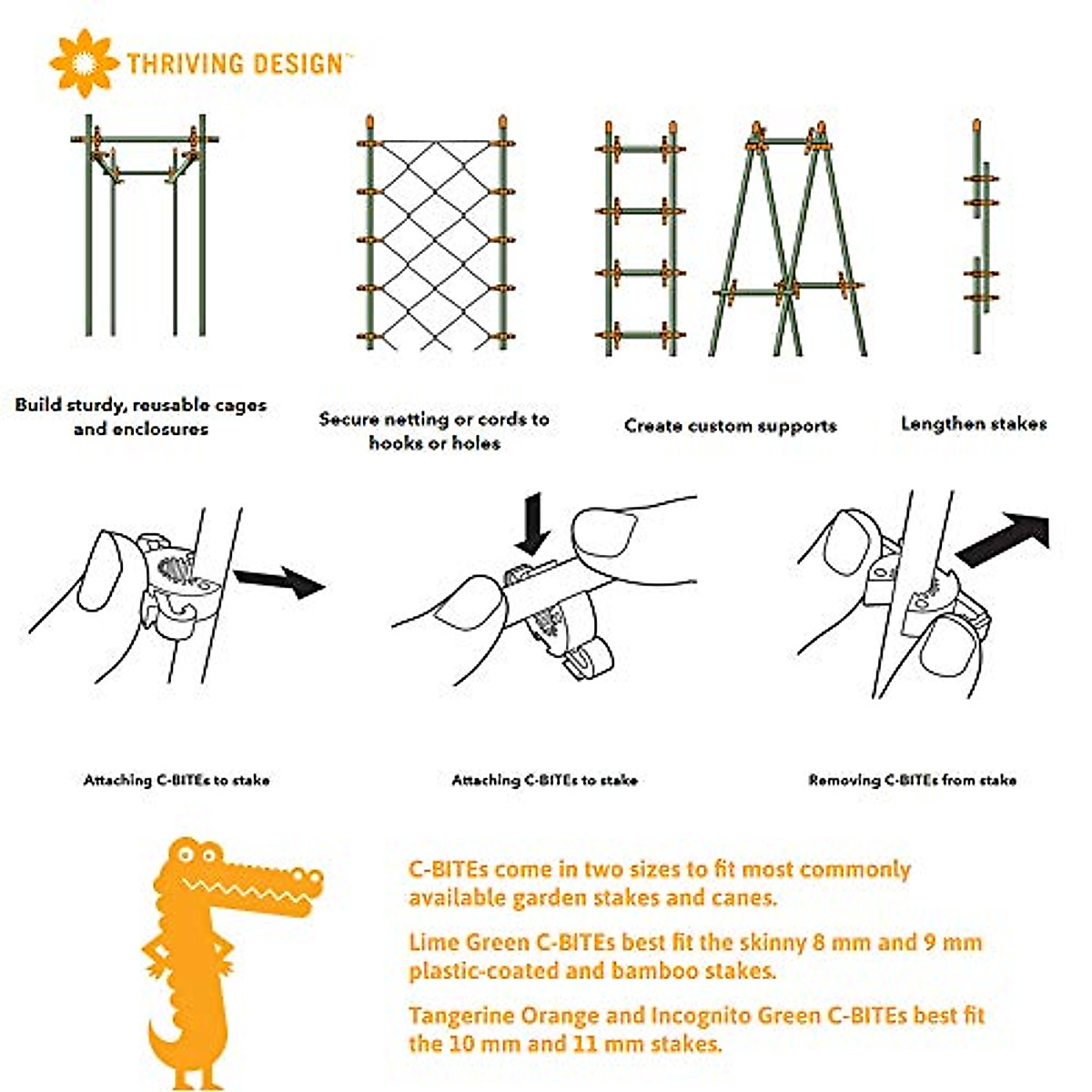 C-BITE Garden Clips Customizable, Reusable, and Strong Connections to Metal or Bamboo Stakes. Create Custom Support Solutions Clips Build Sturdy Tomato Cages, Climbing Vine Trellis (Lime)