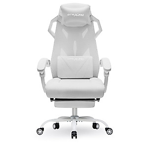 GTRACING Gaming Chair, Computer Chair with Mesh Back, Ergonomic Gaming Chair with Footrest, Reclining Gamer Chair with Adjustable Headrest and Lumbar Support for Gaming and Office (White)