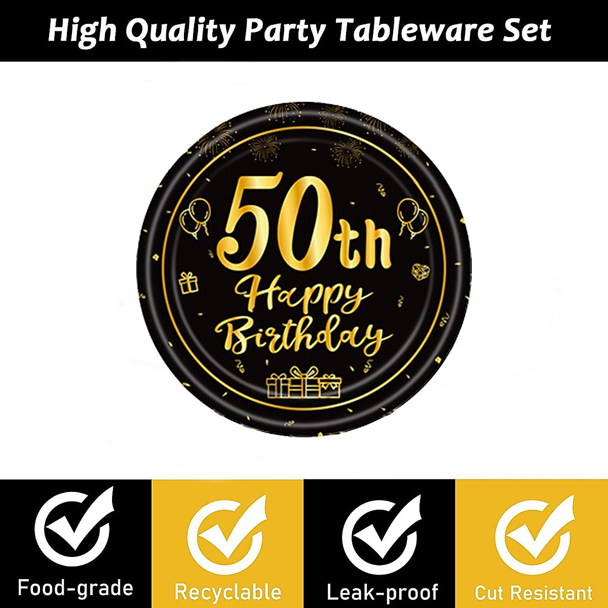 Augweyang 50th Birthday Party Decorations Supplies Tableware Set for Men Women Including 16 Plates 20 Napkins 1 Tablecloth 1 Banner 16 Forks 15 Balloons 16 Cupcake Toppers Serve 16