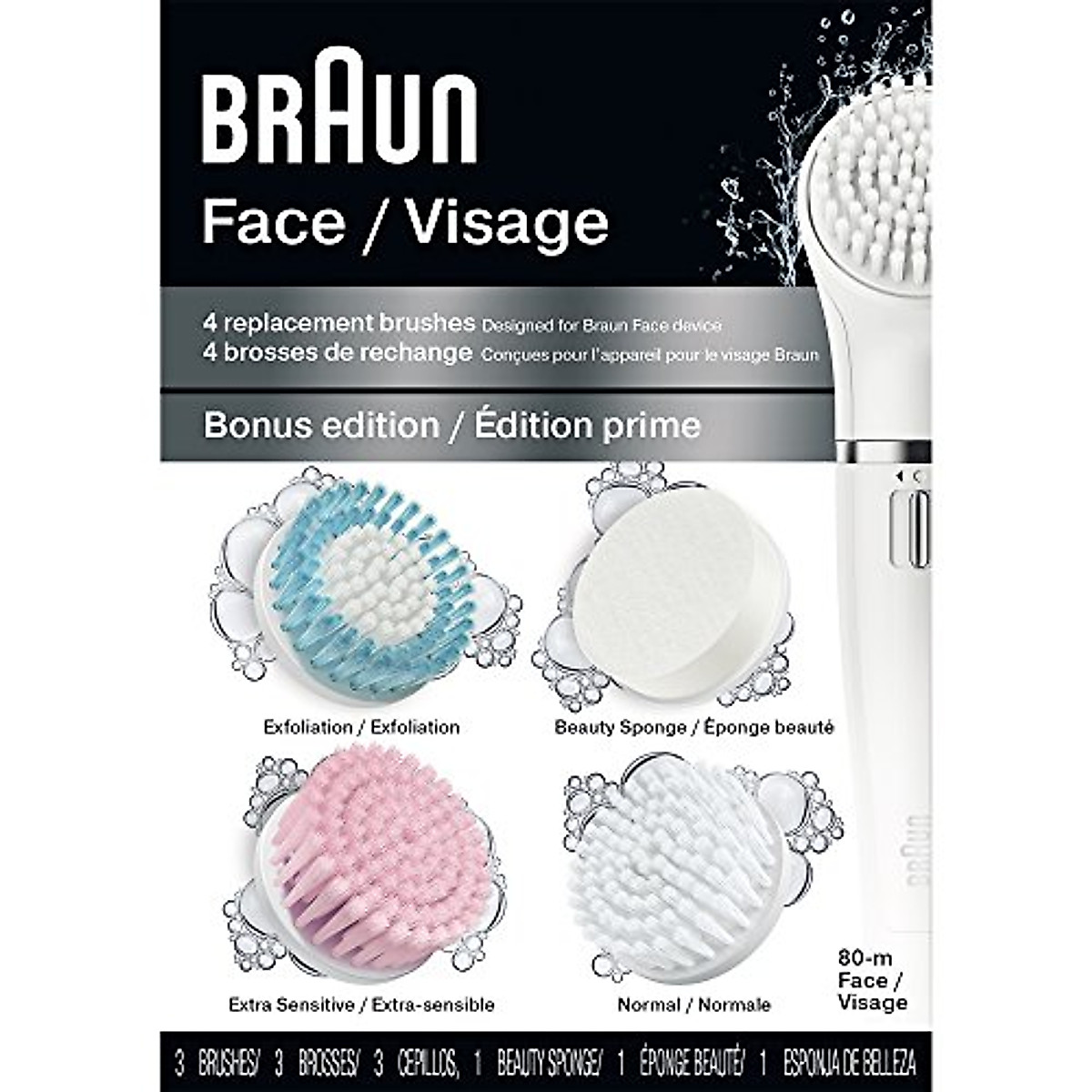 Braun Face 80M - Variety Brush Refills for Braun Mini-Facial Electric Hair Removal Epilator with Facial Cleansing Brush for Women , 4 Count