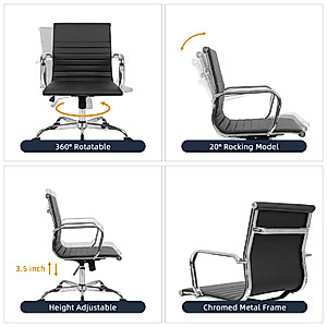 LANDSUN Home Office Chair Mid Back PU Leather Ribbed Swivel Tilt Adjustable Computer Desk Chair with Armrest Executive Conference Black