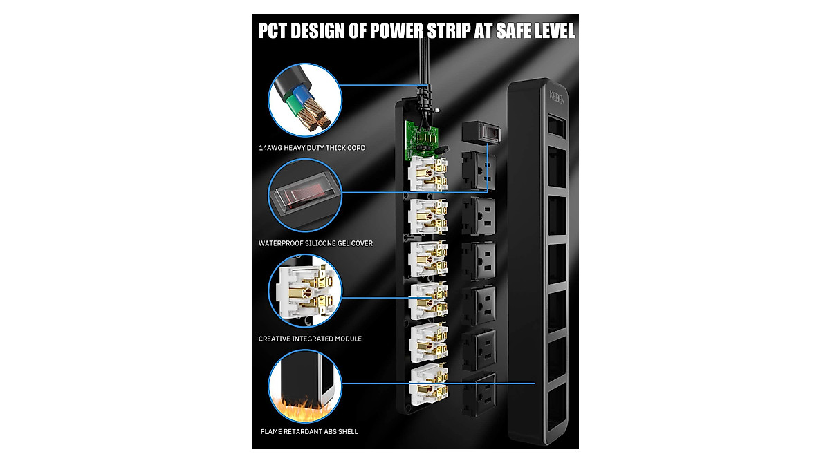 Weatherproof Outdoor Power Strip with 6 Outlets