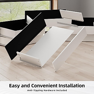 Flamaker 6 Drawer Dresser Chests for Bedroom, Storage Dressers Organizer with Anti-Tilt Devices, Modern Wide Wood Chest of Drawers for Living Room Hallway Entryway (Black)