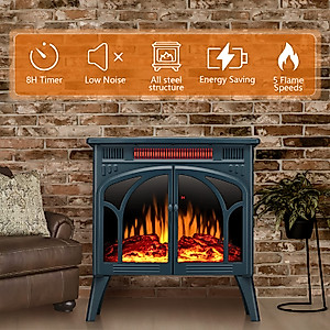 Antarctic Star 25-inch 3D Infrared Classic Electric Fireplace Stove, Freestanding Fireplace Heater Adjustable Brightness and Color,Portable,Thermostat,Overheating Protection…