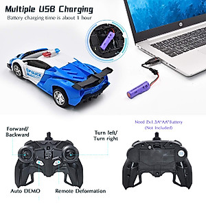 Transform Remote Control Car,RC Police Cars Transforming Robot Toys for Boys 4-7 8-12,Deformation Car Toys with One Button Transformation 360 Rotation Xmas Birthday Gifts for Boys (1：18)