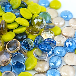 2 LB Floral Glass Gems Stones Flat Marbles Beads Mixed Green,Royal Blue,Peach for Vases Bowl Fillers,Crafts,Table Scatter,Home Centerpieces,Aquarium,Fairy Garden,Candle Holder