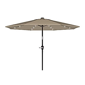 Pure Garden 50-LG1175 Patio Umbrella – 10 Foot Pool and Deck Shade with Solar Powered LED Lights Crank Tilt and Fade Resistant, UV Protection Canopy (Sand), feet