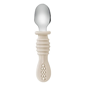 PandaEar 6 Pack Toddler Fork and Spoon Utensil Set, Baby Silicone Stainless Steel Silverware Spoon Fork for Babies Kids, BPA Free (Walnut&Linen&Brown)