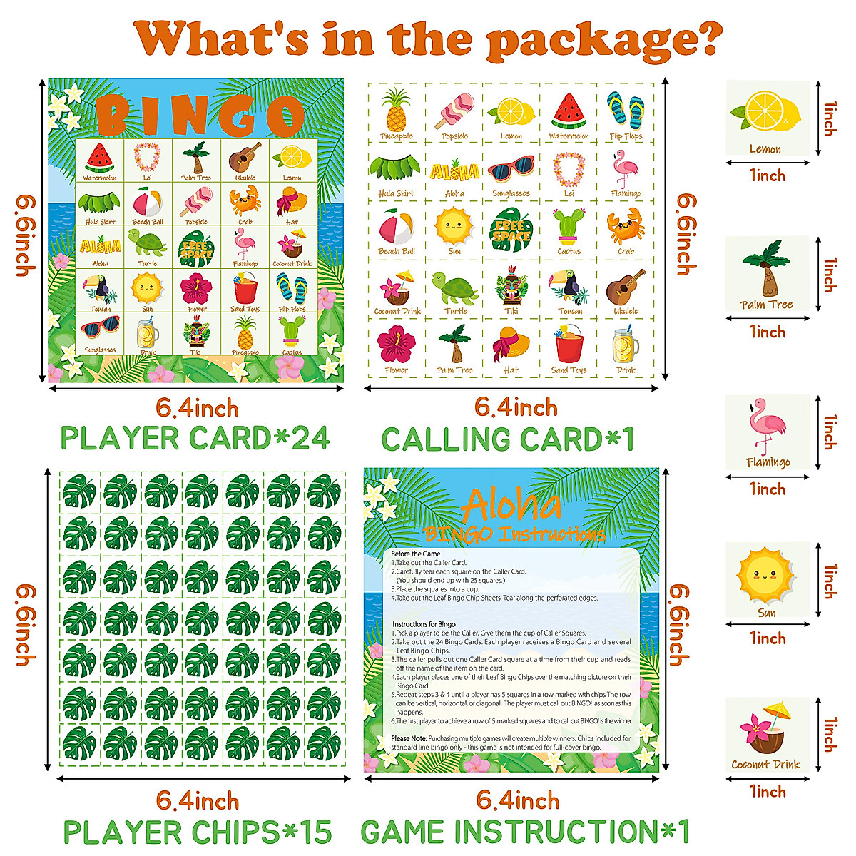 WATINC 41pcs Hawaiian Bingo Game, Tropical Summer Party Games with 24 Players, Hawaiian Bingo Cards for Kids School Classroom Party Supplies Activity, Luau Party Favors Gifts for Kids Toddlers