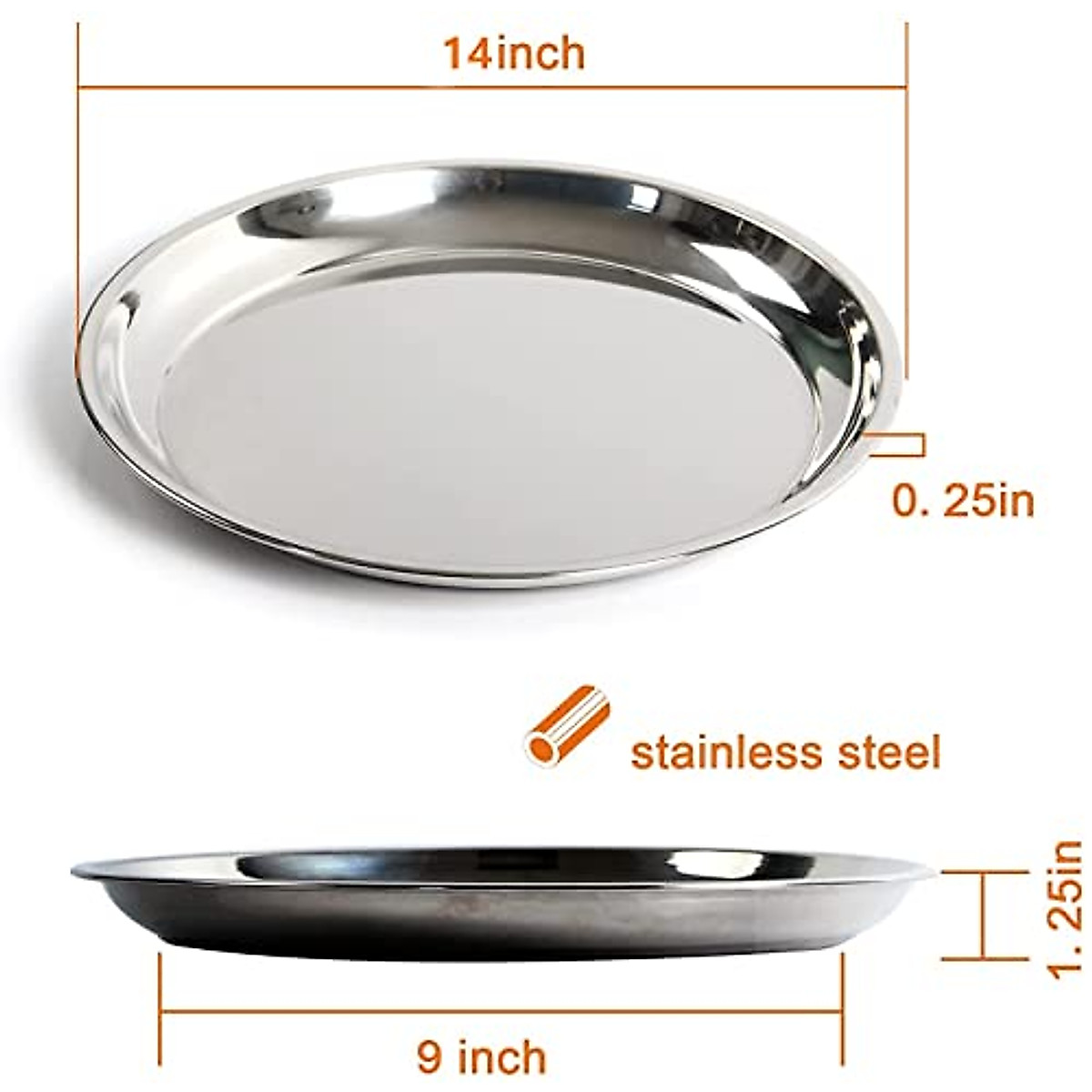 14 In Stainless Steel Roasting Pan, Stainless Steel Heavy Duty Kitchenware Round Roaster Pan Large XLarge Big Green Egg Drip Pan for Turkey Baking,Roast Chicken,Brushed Surface & Dishwasher Safe