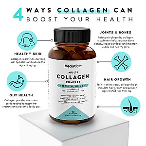 Collagen Pills for Women & Men (Types I, II, III, V & X) - Hydrolyzed Multi Collagen Pills - Collagen Peptides Capsules for Hair, Skin, Nails, Joints & Bones - Bioactive Complex Supplement - BeautiBe