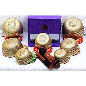 SANSKAR NEPAL Tibetan Singing Bowl Set of 7 Hand Hammered with Carry Box | Bells for Meditation and Yoga | Sound Therapy Instruments for Relaxation | Prayer Bowl Chakra Healing for Spiritual Growth