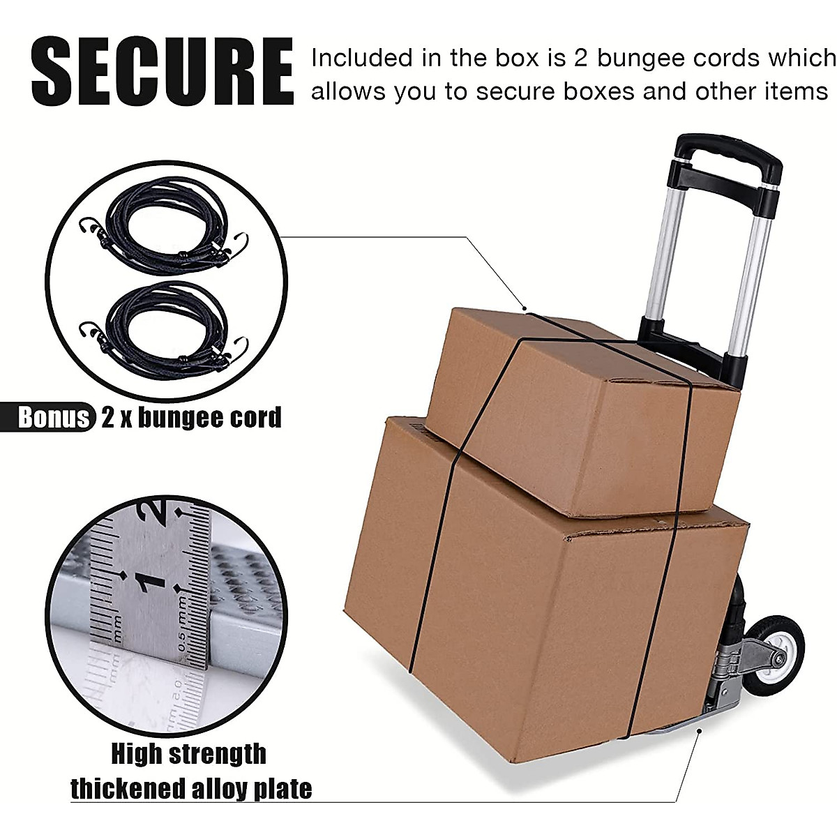 Foldable Hand Truck Dolly Aluminum Folding Hand Cart Luggage Trolley Cart Max 175lbs Capacity Dolly Cart, with Telescoping Handle and Rubber Wheels, Double Bearings