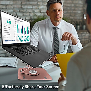 Swivel Laptop Stand for Desk, Adjustable Laptop Stand for Desk w/ 360° Rotation, Raise Tilt Cools Laptop with This Ergonomic Laptop Stand Riser, Collapsible iPad Computer Laptop Stand (Rose Gold)