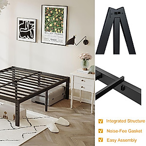 Bednowitz King Size Bed Frame, 12 Inch High Platform Bed No Box Spring Needed, Heavy Duty Metal Frame, Noise-Free Mattress Foundation, Easy Assembly, Black