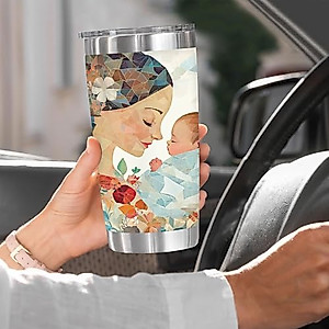 FOCIUZTA 20oz Low-Poly Floral Art Design with Maternal Love Theme Tumbler with Lid, Travel Coffee Cup, Ideal for Easter, Mother Day, and Birthday Gifts