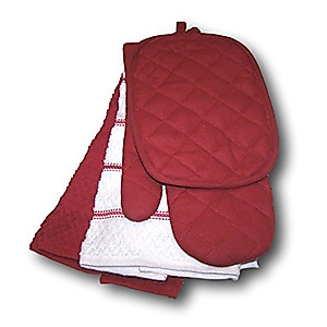 Red Sedona Kitchen Towel Set 5 Piece- Towels, Pot Holders, Oven Mitt by Mainstays